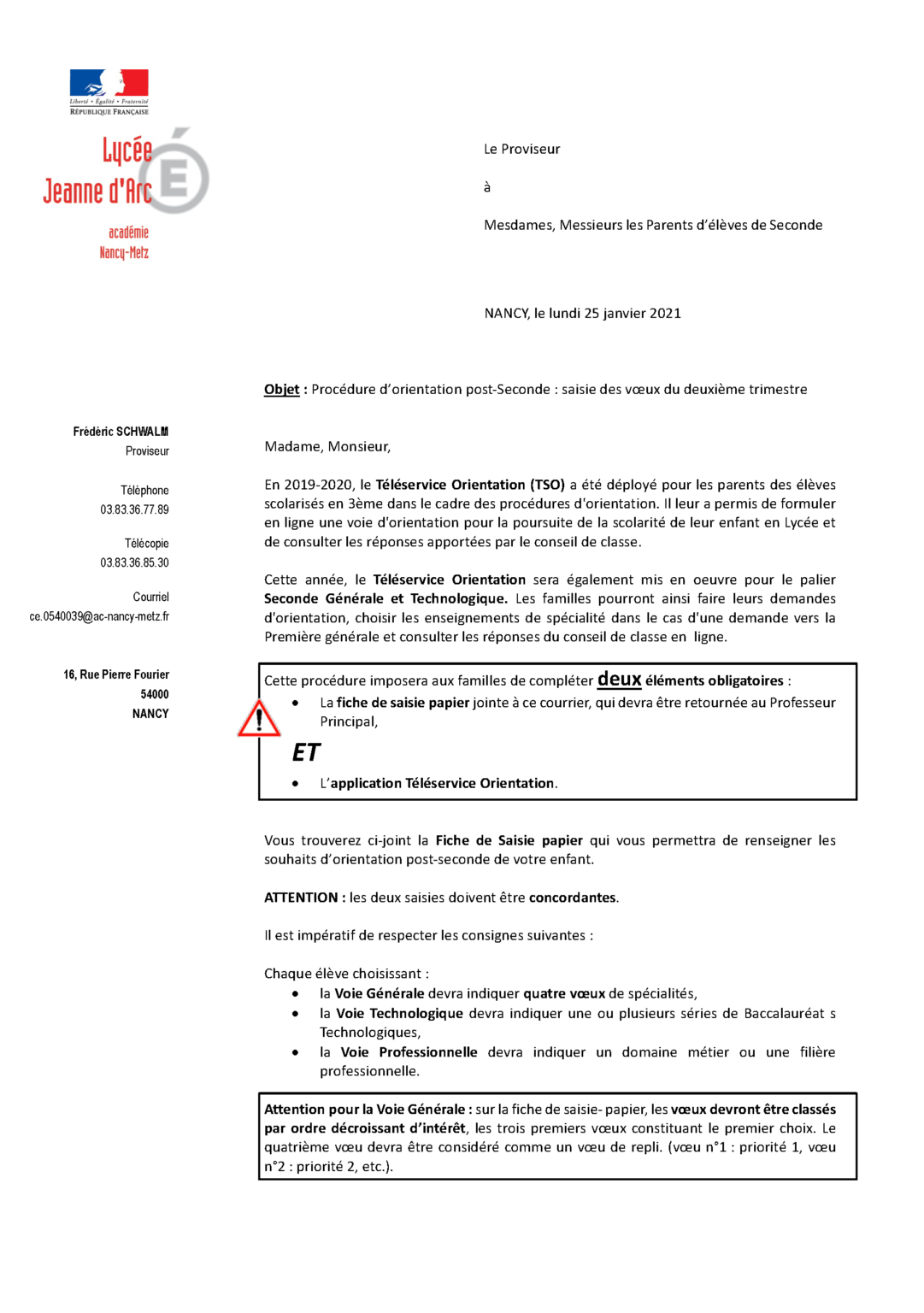 Procédure d’orientation post- Seconde 2021